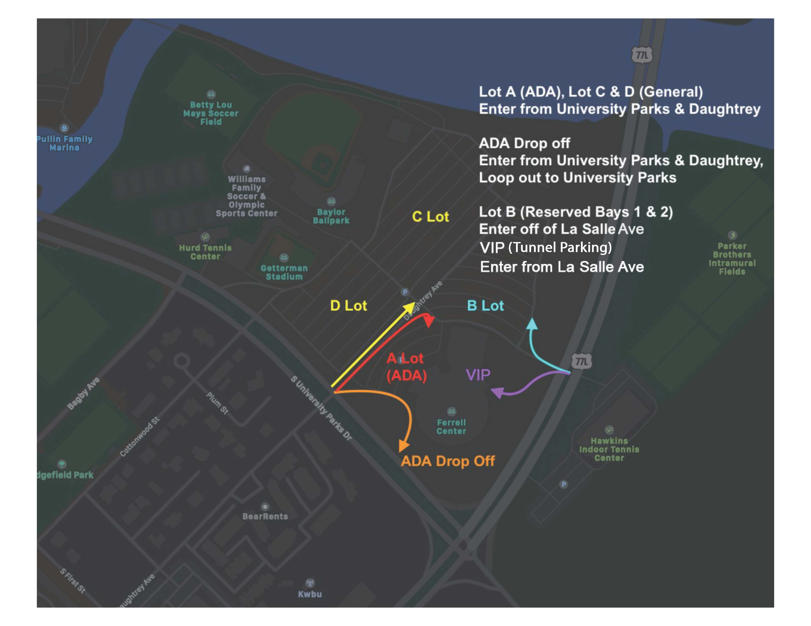 Ferrell Center Parking Map | MCC Commencement Parking Guide